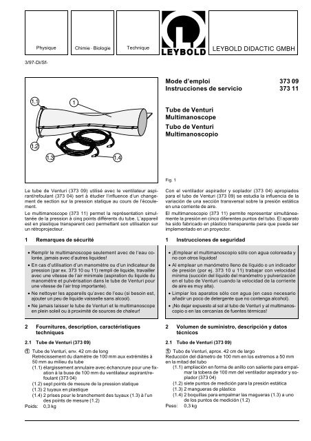 LEYBOLD DIDACTIC GMBH Mode d'emploi 373 09 Instrucciones de ...