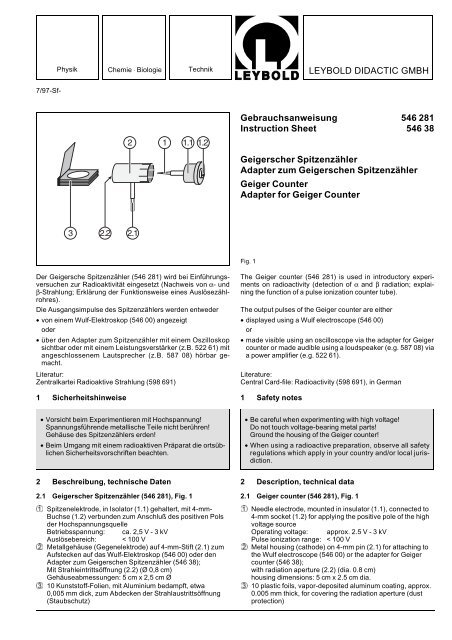 LEYBOLD DIDACTIC GMBH Gebrauchsanweisung 546 281 ...