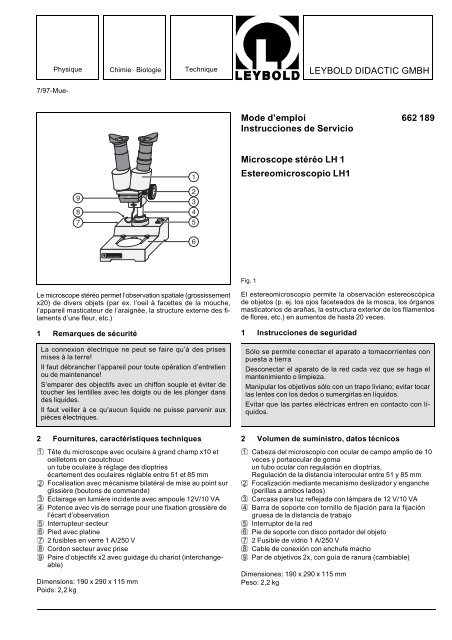 LEYBOLD DIDACTIC GMBH Mode d'emploi 662 189 Instrucciones ...