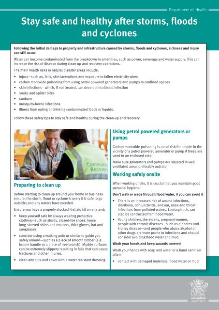 Stay safe and healthy after storms, floods and - Queensland Health