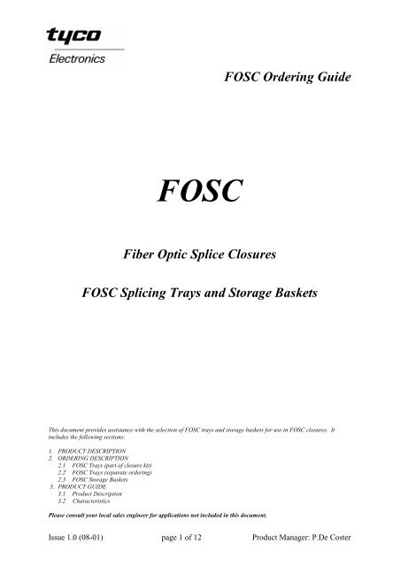 FOSC trays and baskets ordering guide - Infra-Tech