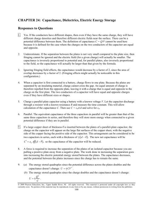 CHAPTER 24: Capacitance, Dielectrics, Electric Energy Storage ...