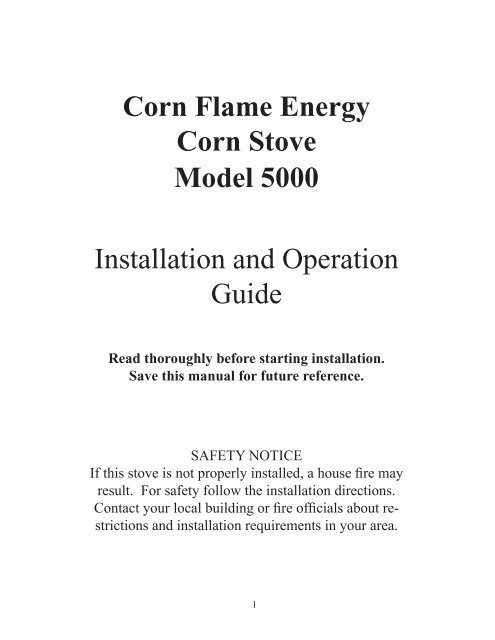 Corn Flame Energy Corn Stove Model 5000 Installation and ...