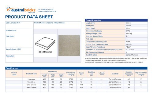 Natural Stone Data Sheet - Shoalhaven Brick and Tile