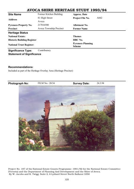 AVOCA SHIRE HERITAGE STUD