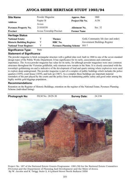 AVOCA SHIRE HERITAGE STUD