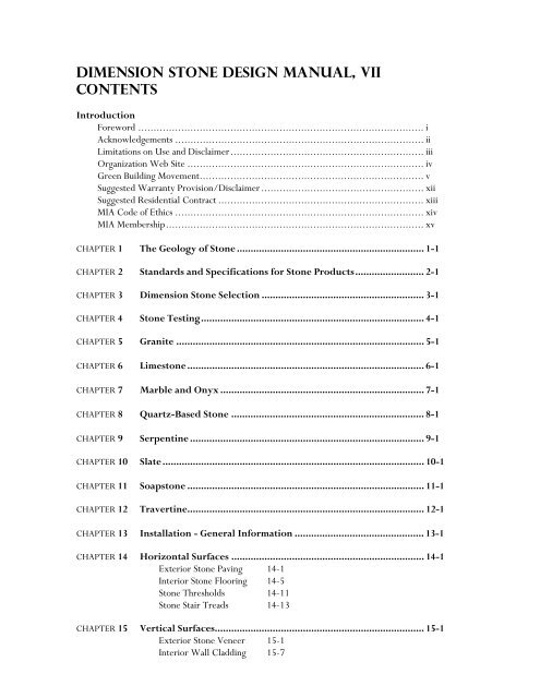 DIMENSION StONE DESIGN MANUAL, Vii CONtENtS - Agmarble.com