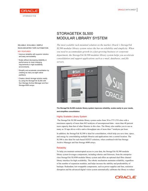 StorageTek SL500 Modular Library System - Oracle