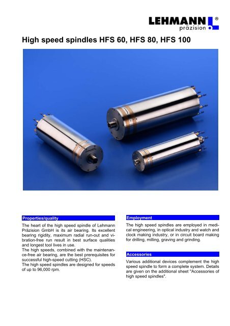 High speed spindles HFS 60, HFS 80, HFS 100 - Lehmann ...