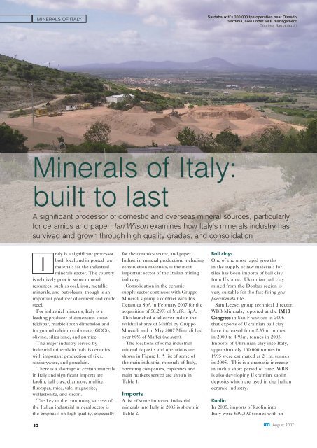 Minerals of Italy: built to last - Feature 08-07 - Veneta Mineraria