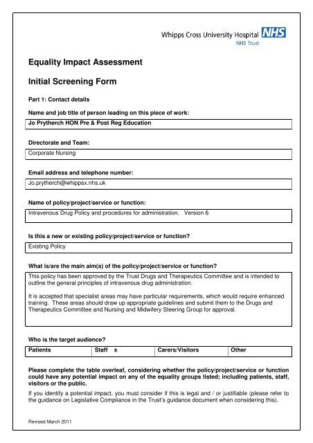 Initial Assessment - Whipps Cross University Hospital NHS Trust