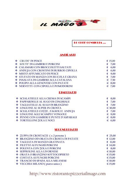 Il Nostro Menù - Ristorante Pizzeria Il Mago