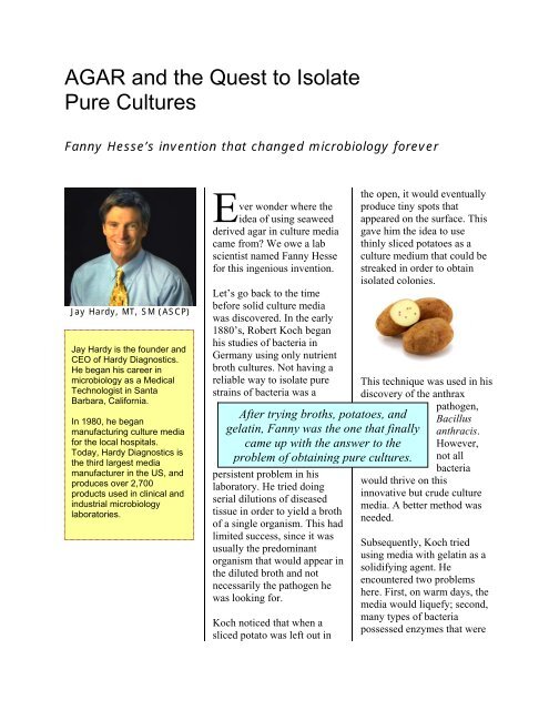 Fanny Hesse and the discovery of Agar in Microbiology - Koch's ...