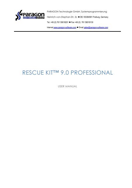 RESCUE KIT™ 9.0 PROFESSIONAL - PARAGON Software Group