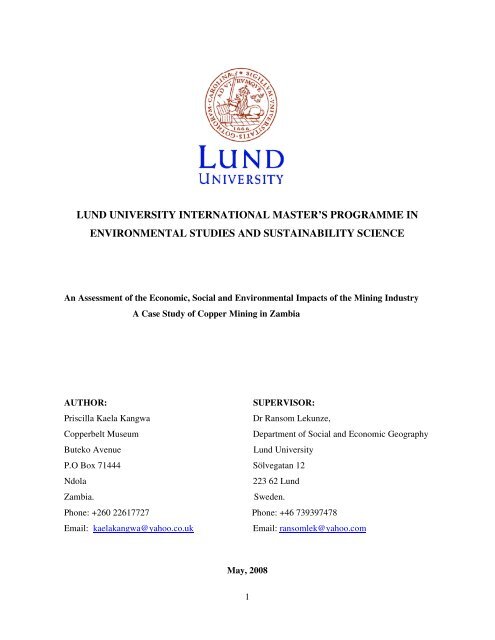 LUND UNIVERSITY INTERNATIONAL MASTER'S ... - lumes