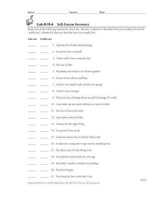 Lab A10-6 Self-Esteem Inventory