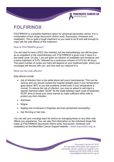 FOLFIRINOX Information sheet - Pancreatic Cancer UK