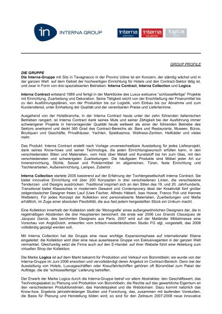 GROUP PROFILE DIE GRUPPE Die Interna ... - Interna Contract