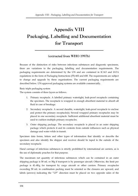 Appendix VIII Packaging, Labelling and Documentation for Transport