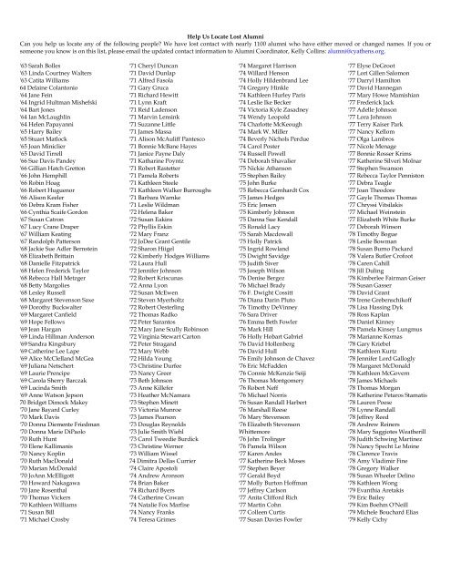 Help Us Locate Lost Alumni