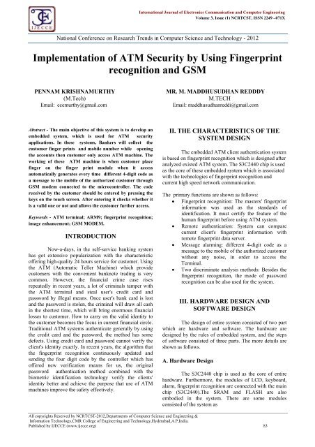 Implementation Of Atm Security By Using Fingerprint Recognition