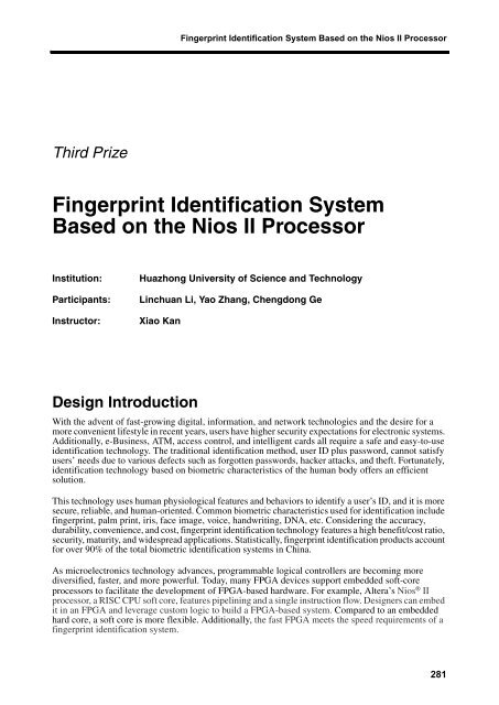 Fingerprint Identification System Based on the Nios II ... - Altera