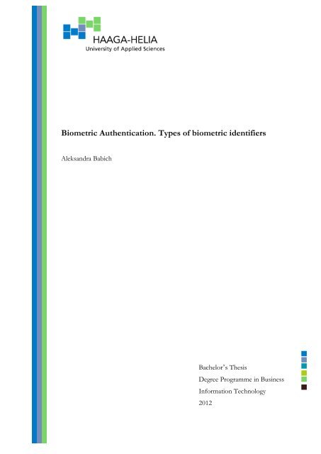 Biometric Authentication. Types of biometric identifiers