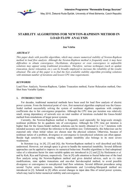 stability algorithms for newton-raphson method in load flow analysis