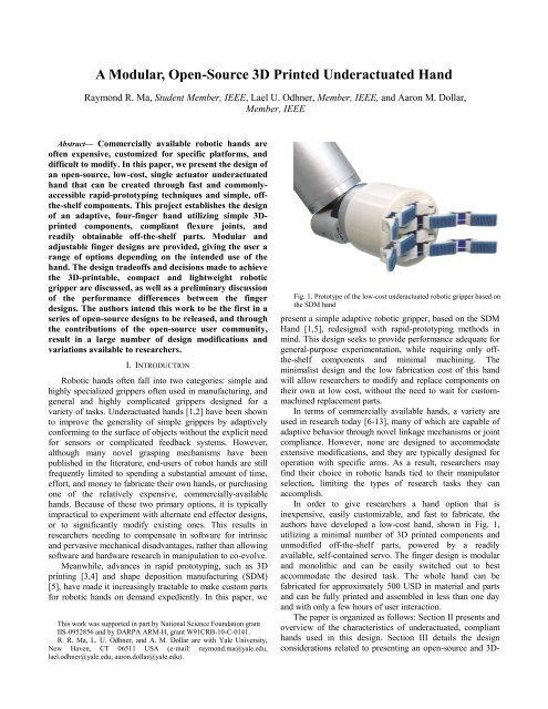 A Modular, Open-Source 3D Printed Underactuated Hand