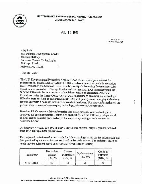 Acceptance Letter (PDF) - US Environmental Protection Agency