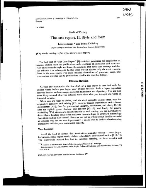 The case report. II. Style and form - John Stroger Hospital