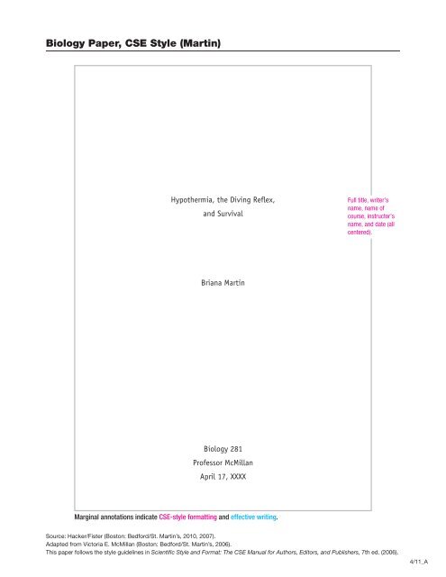 Biology Paper, CSE Style (Martin) - Bedford/St. Martin's