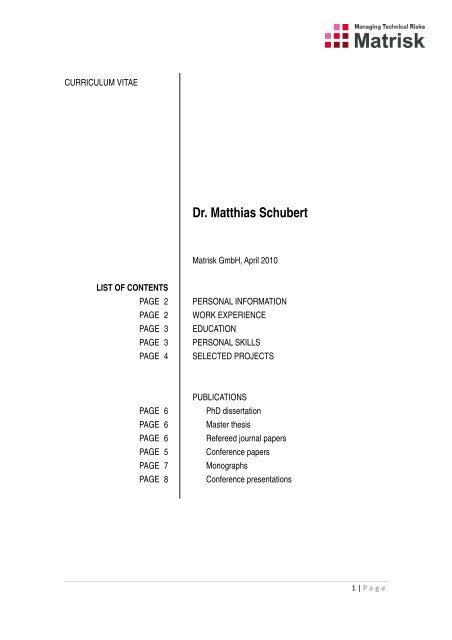 Dr. Matthias Schubert - MATRISK