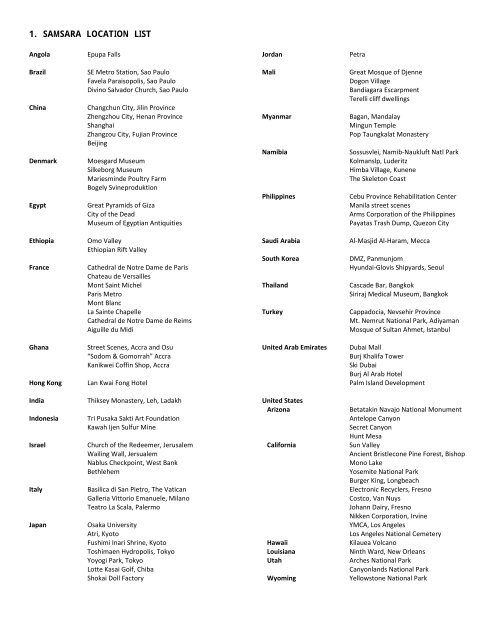 1. SAMSARA LOCATION LIST - Cincinnati World Cinema