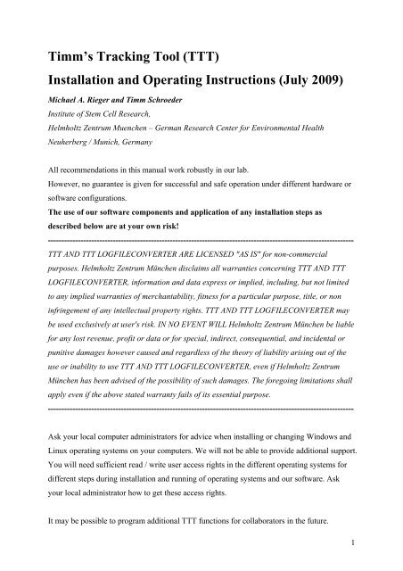 Timm's Tracking Tool (TTT) - Helmholtz Zentrum München