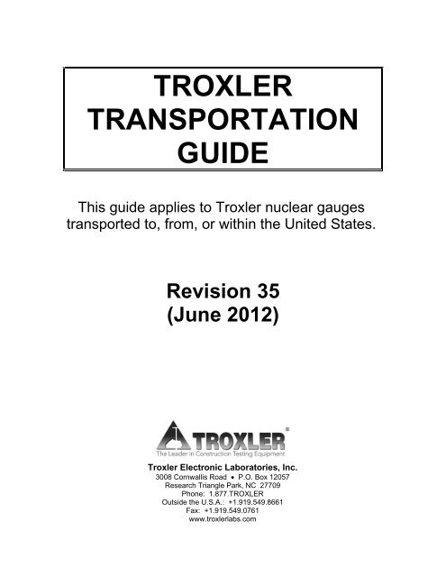 Additions and Revisions to Troxler Transportation Guide