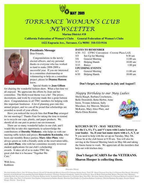 TORRANCE WOMAN'S CLUB NEWSLETTER