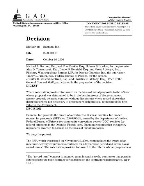 Decision - US Government Accountability Office