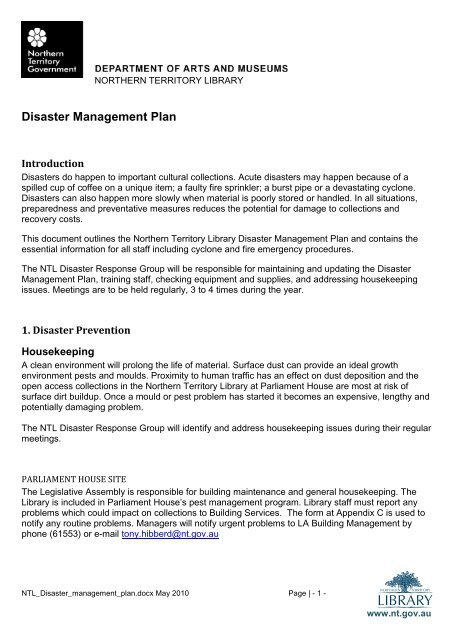 Disaster Management Plan - Department of Arts and Museums ...