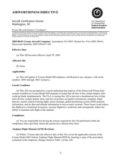 AIRWORTHINESS DIRECTIVE