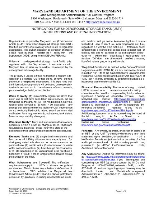 Tank Registration Form Instructions - Maryland Department of the ...