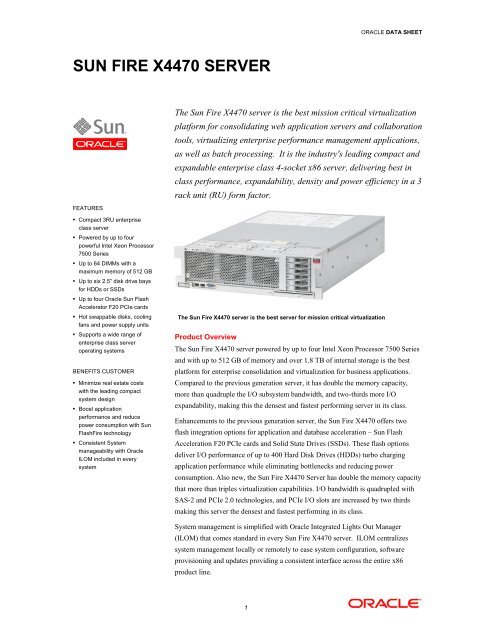 Sun Fire X4470 Server Data Sheet - Oracle