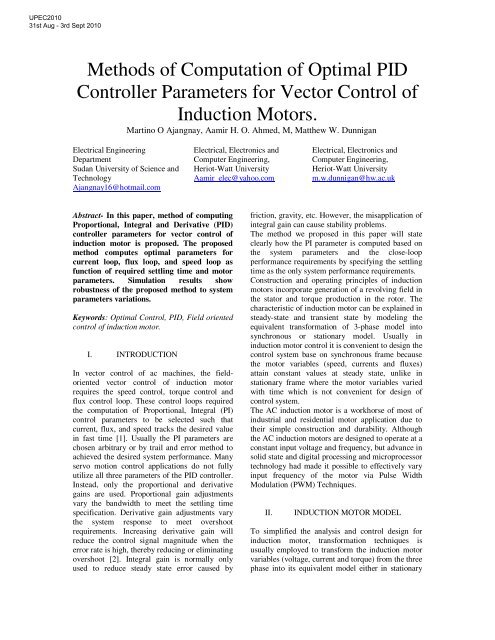 Methods Of Computation Of Optimal Pid Controller Parameters For