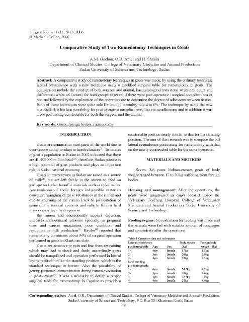 Comparative Study of Two Rumenotomy Techniques in Goats