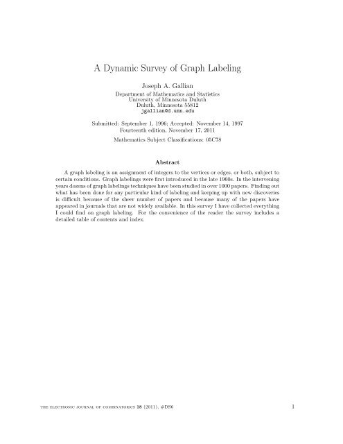 A Dynamic Survey of Graph Labeling - Journals of Combinatorics ...