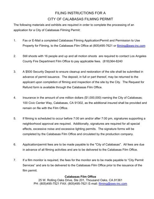 Film Permit Application - City of Calabasas