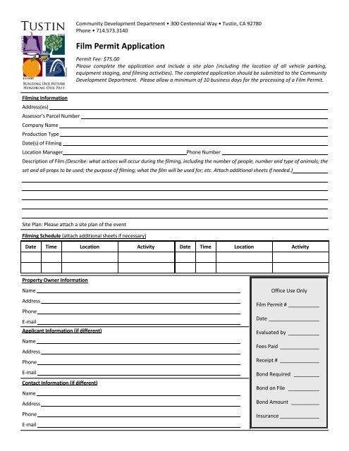 Film Permit Application - City of Tustin