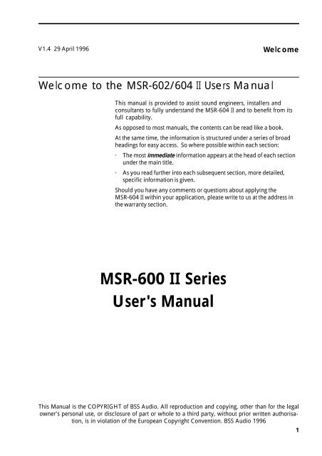 MSR-600 II Series User's Manual - Richmond Film Services