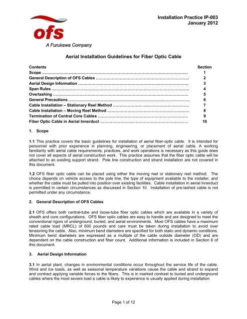 IP003 - Aerial Installation Guidelines for Fiber Optic Cable - Ofs