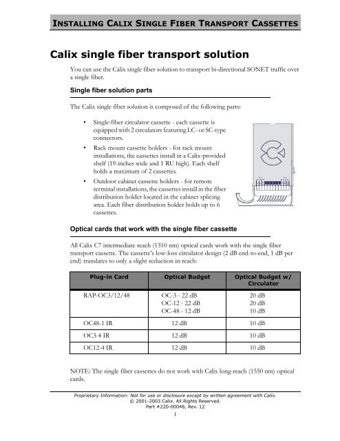 Installing Calix Single Fiber Transport Cassettes.fm - WillowCherry
